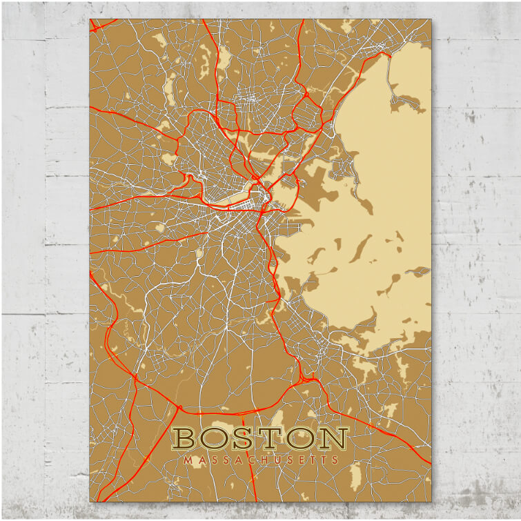Boston Street Map Art Halftone Poster - Mister Map Designs