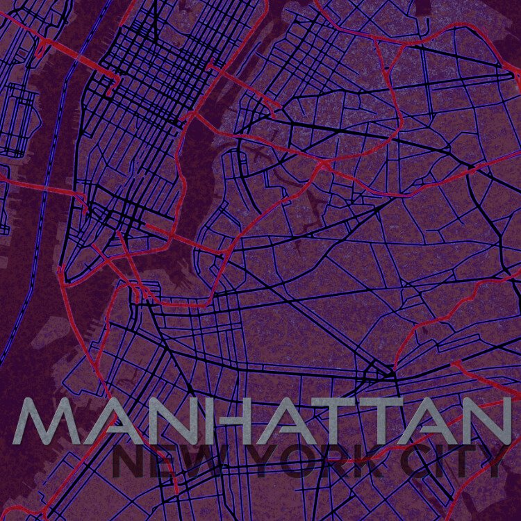 Manhattan Street Map | Grunge Glow | Poster - Mister Map Designs
