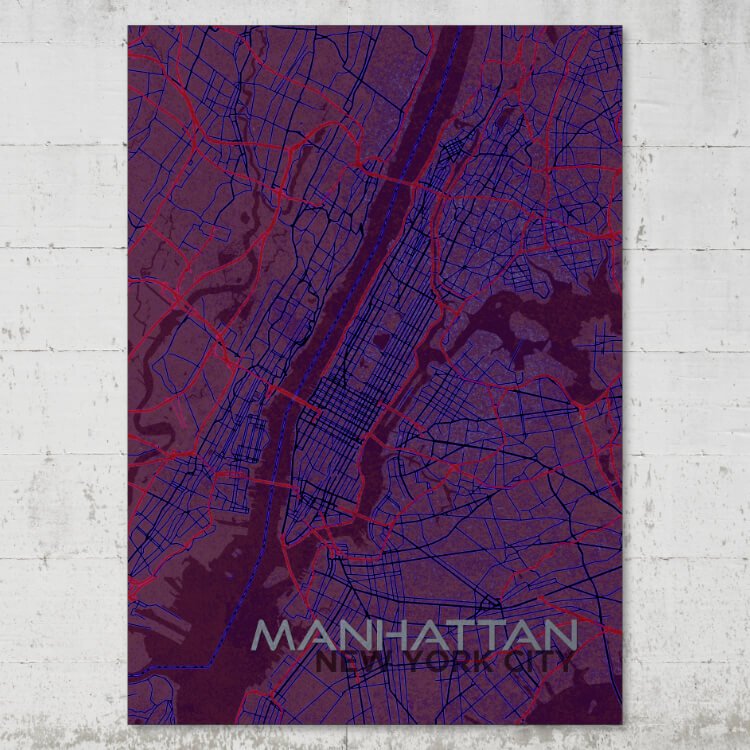 Manhattan Street Map | Grunge Glow | Poster - Mister Map Designs
